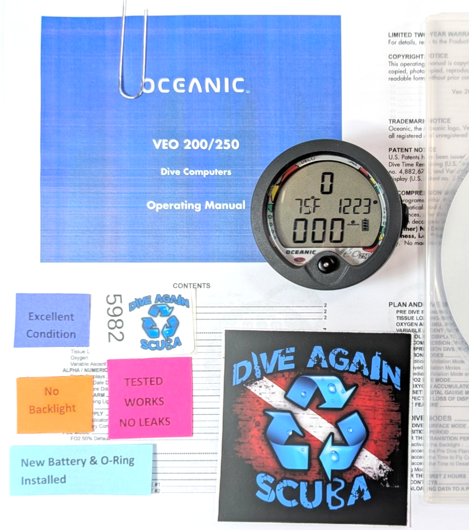 Oceanic Veo 250 Scuba Dive Computer Puck Module Air & Nitrox 2 Buttons ...
